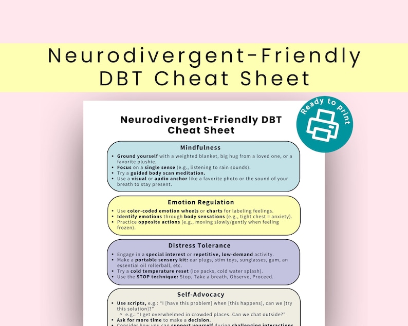 Neurodivergent-friendly DBT Cheat Sheet, Printable Dialectical Behavior ...