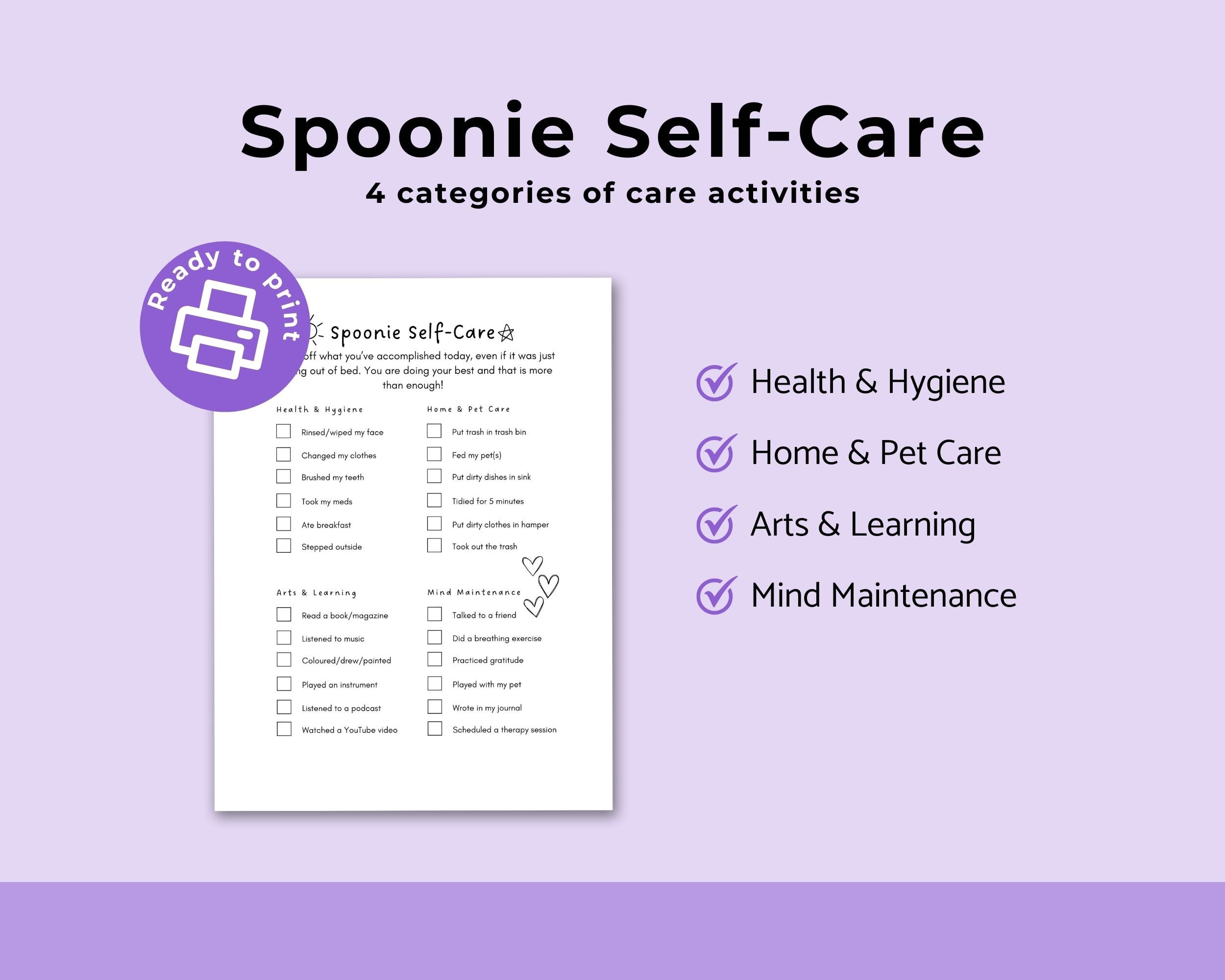 Spoonie Self-care To-do List, Printable Low-spoon Day Checklist for ...