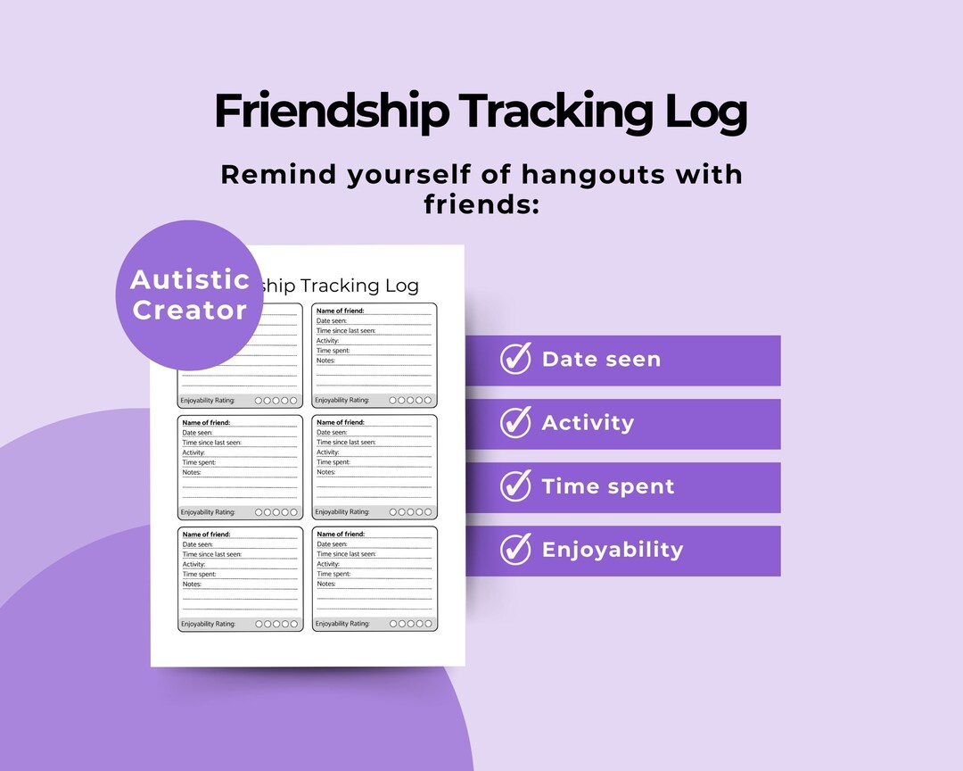 Friendship Tracking Log, Hangout Reminder PDF for Neurodivergent Teens ...