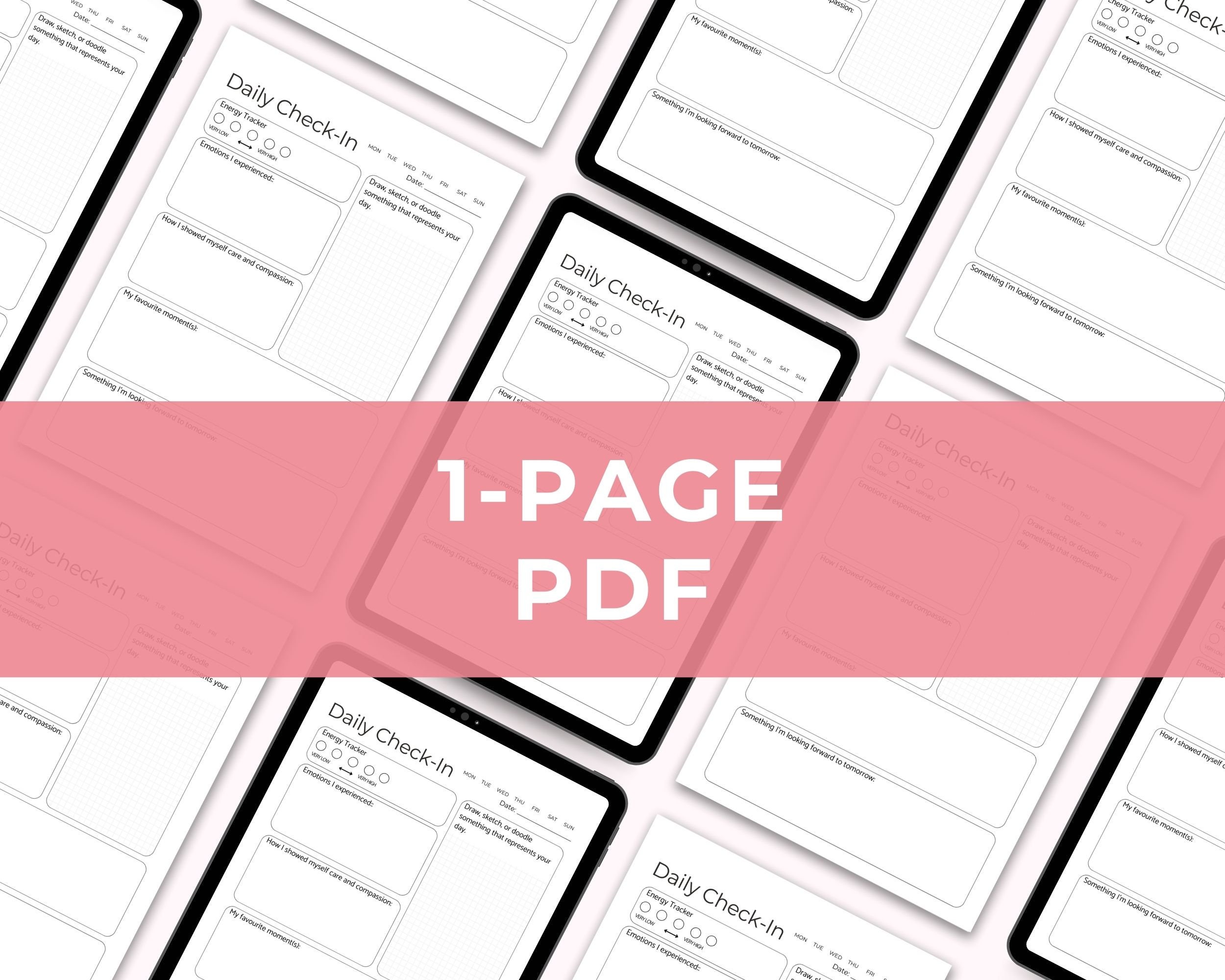 Printable Daily Check-in Journal Page: Energy Levels, Self Care ...