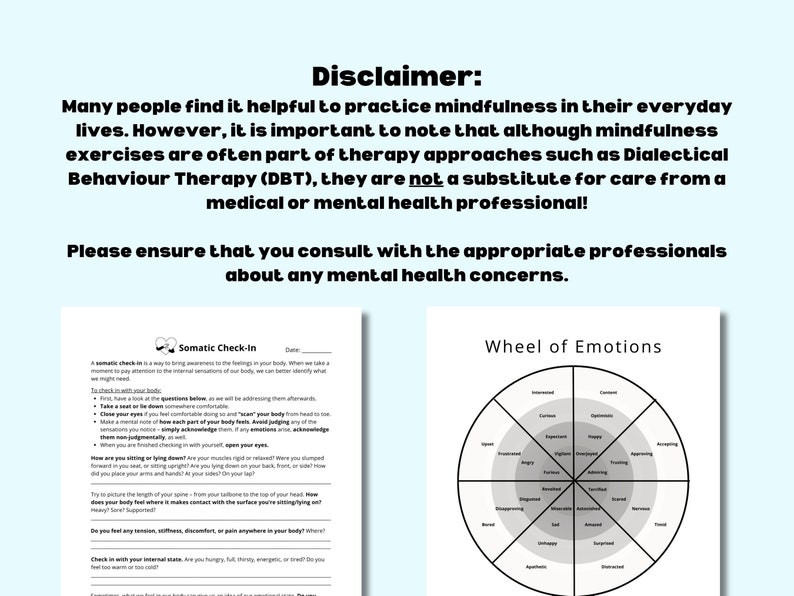 Somatic Check-in Worksheet With Emotions Wheel, Mindfulness Exercise ...