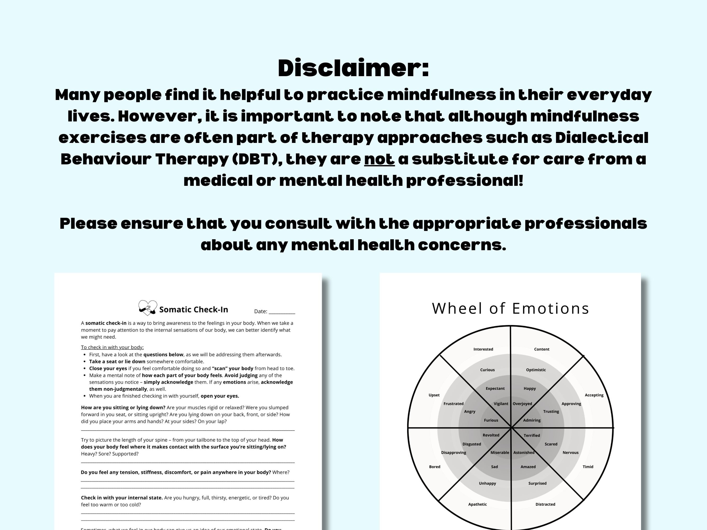 Somatic Check-in Worksheet With Emotions Wheel, Mindfulness Exercise ...