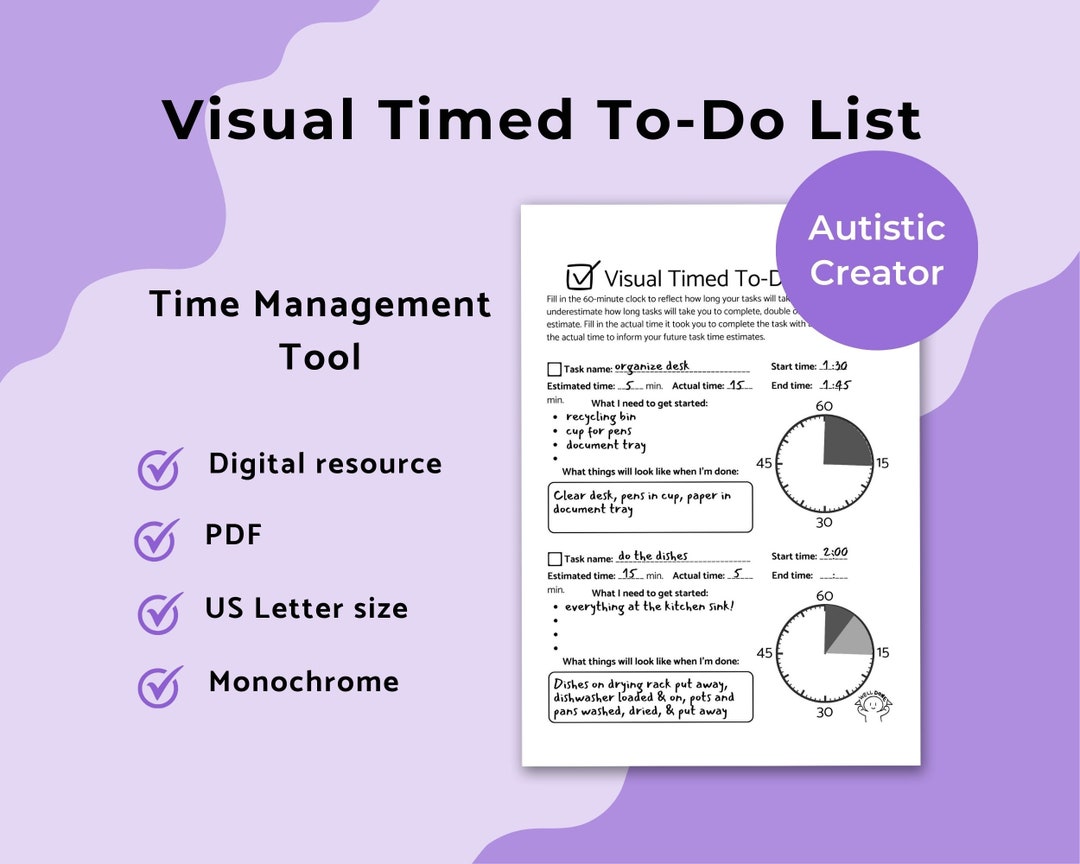 Printable Task Time & To-do List for Visual Thinkers, ADHD Planning ...