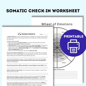Somatic Check-in Worksheet With Emotions Wheel, Mindfulness Exercise ...