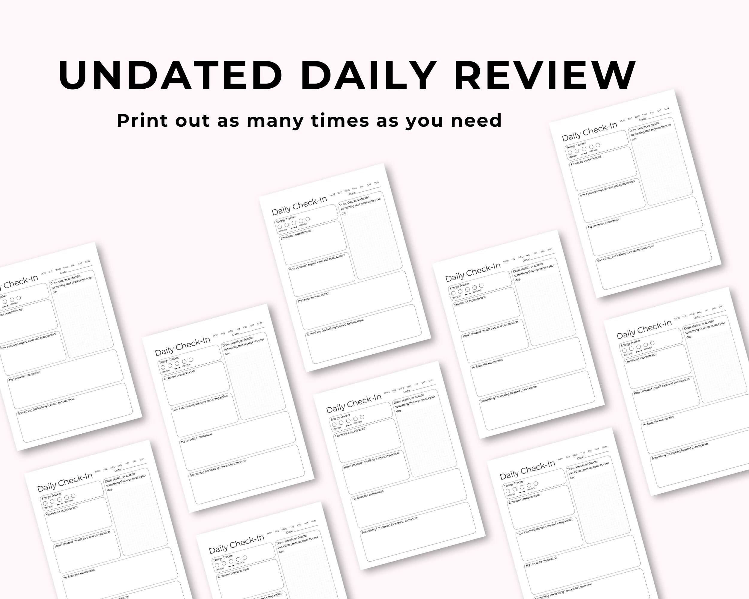 Printable Daily Check-in Journal Page: Energy Levels, Self Care ...