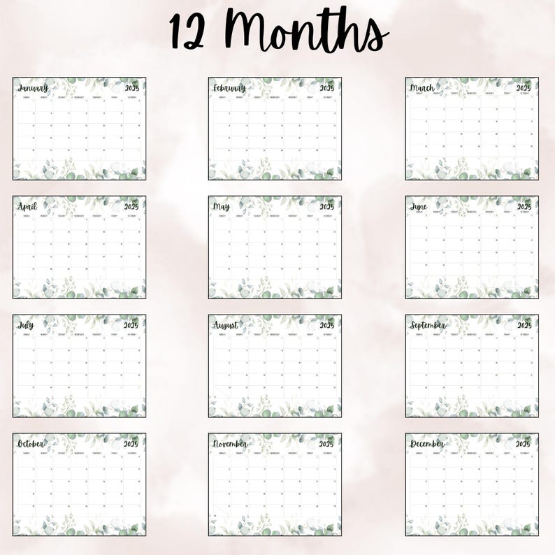 Calendar | Eucalyptus | Print | 2025 | Downloadable | Printable | New ...