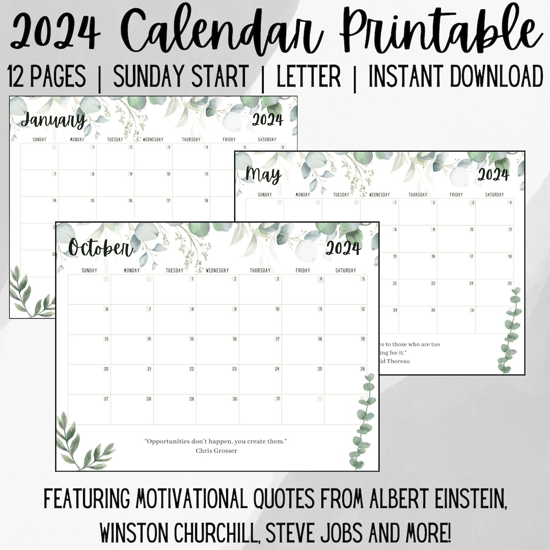 Calendar Motivation Print 2024 Downloadable Printable New Month Quotes ...