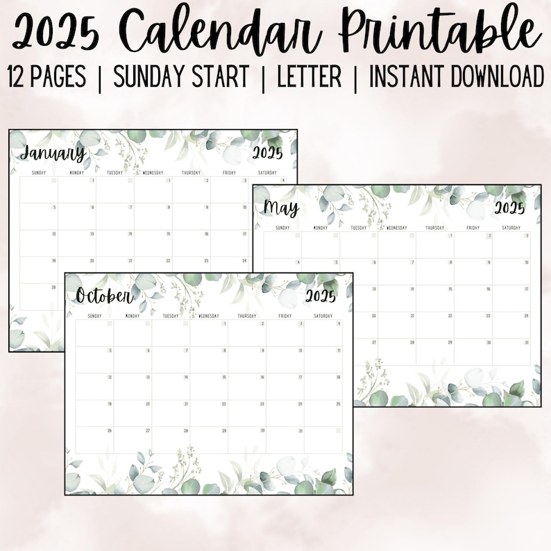 Calendar | Eucalyptus | Print | 2025 | Downloadable | Printable | New ...