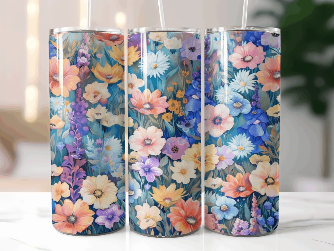 Colorful Wildflower Floral Pattern Art Tumbler Designs 20 Oz Skinny ...