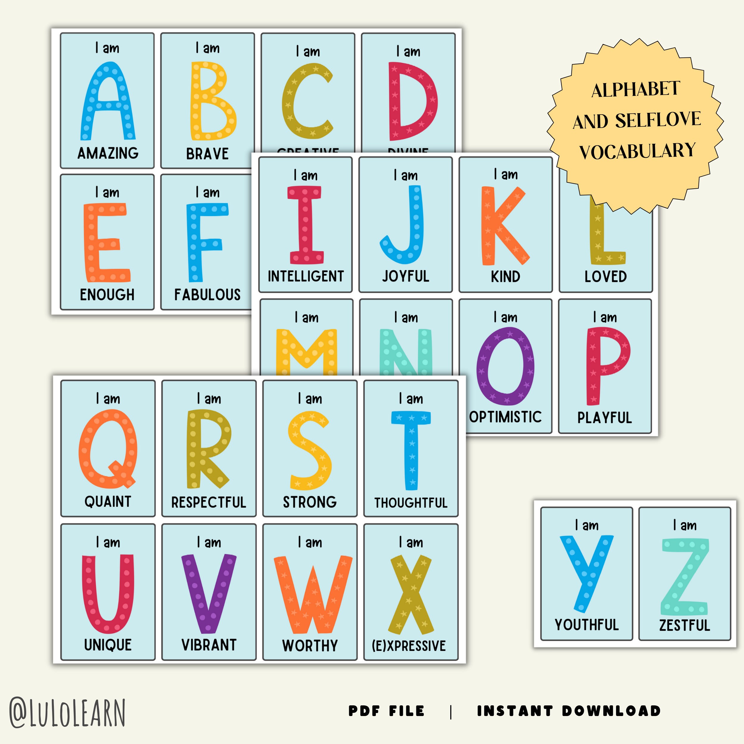 Affirmation Alphabet Flashcards - Affirmation Cards for Learning ABC ...