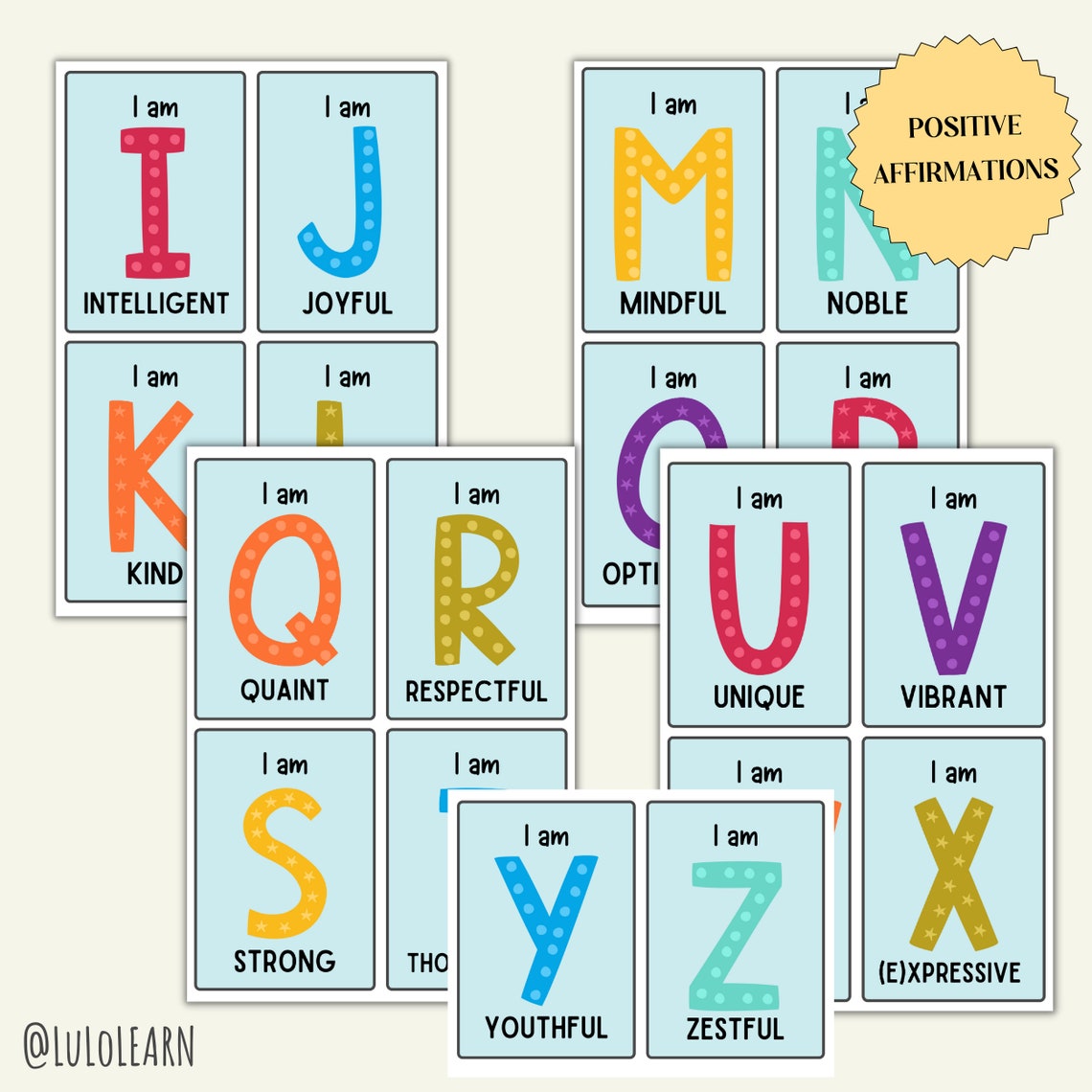 Affirmation Alphabet Flashcards - Affirmation Cards for Learning ABC ...