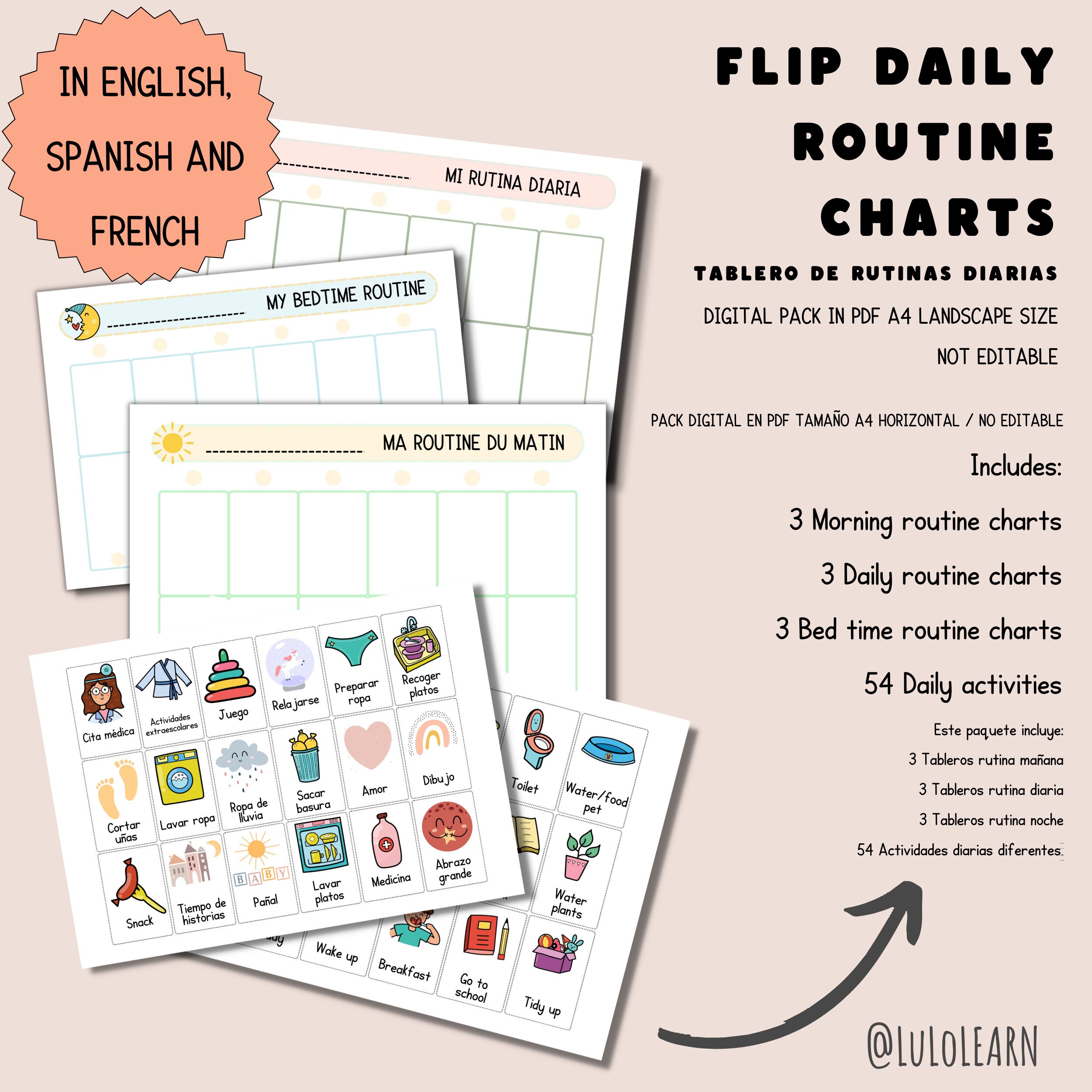 Kids Flip Daily Routine Charts,daily Routine Activities,children ...