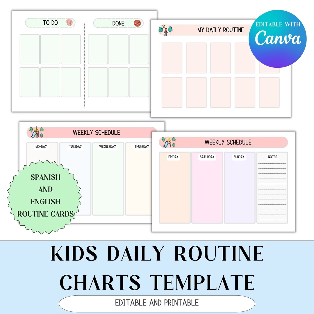 Kids EDITABLE Daily Chore Routine Chart - Printable Toddler Visual ...