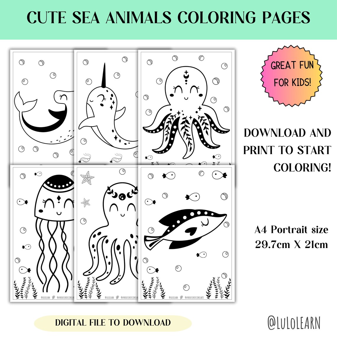 Cute Sea Animals Coloring Pages Sea Animals Coloring Pages Fun at Home ...