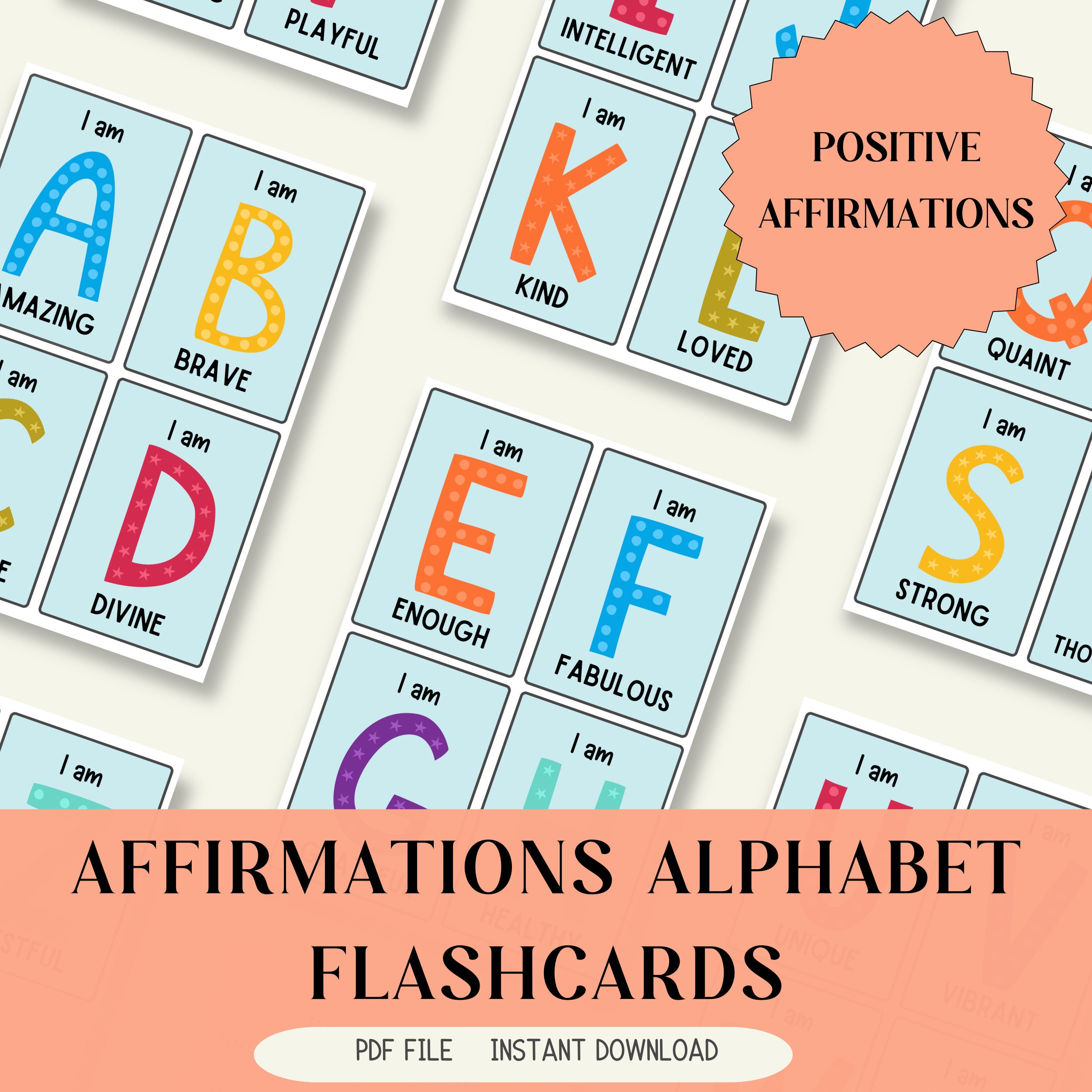 Affirmation Alphabet Flashcards, Affirmation Cards, Learning ABC ...