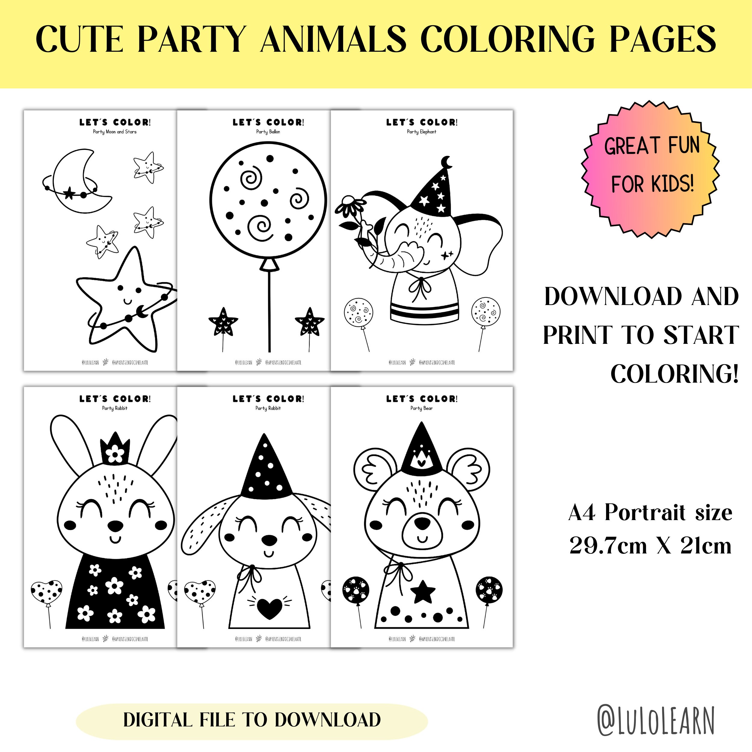 Party Animals Coloring Pages Fun Party Activities for Kids Cute ...