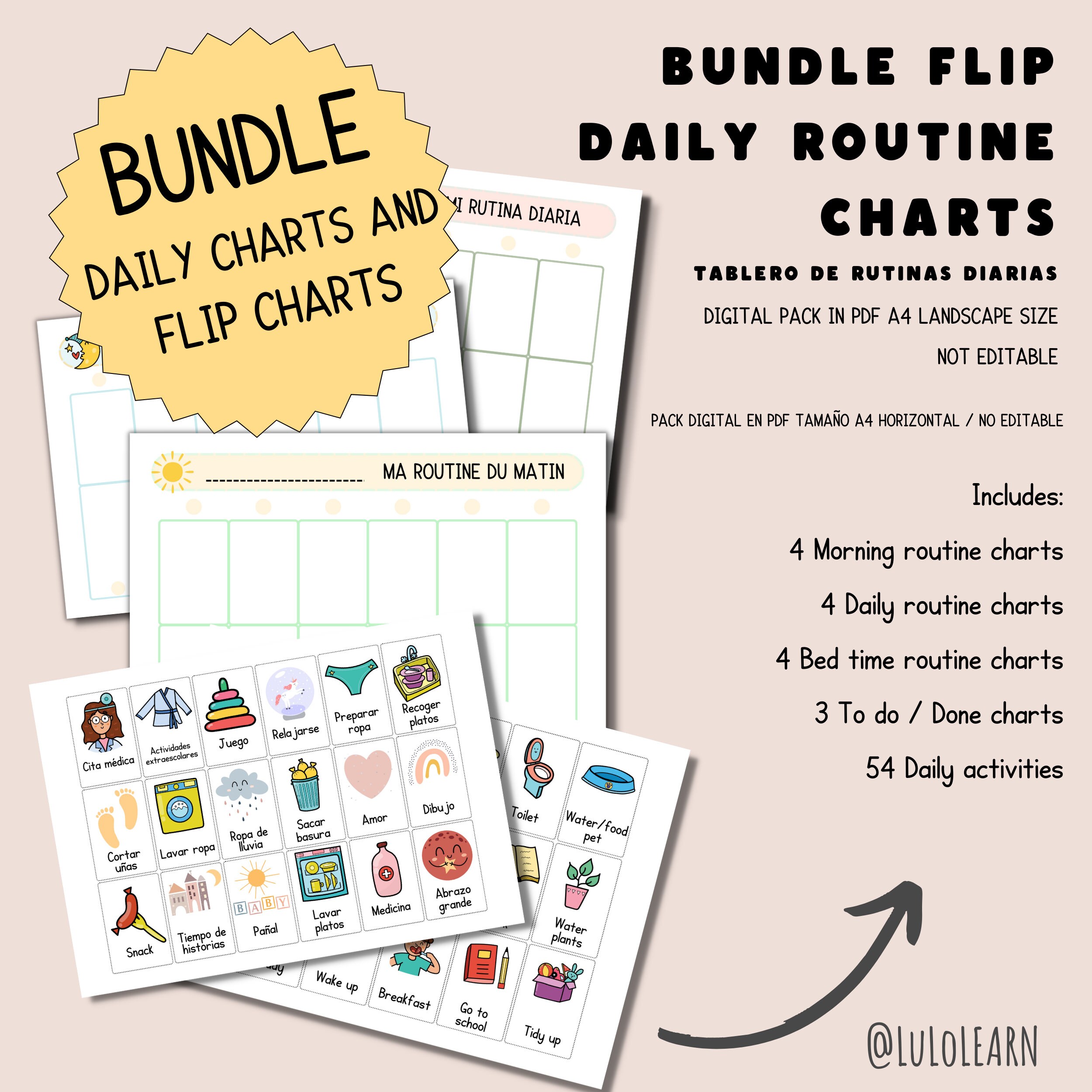 Bundle Kids Daily Routine Charts,routine Flip Chart,interactive Chore ...