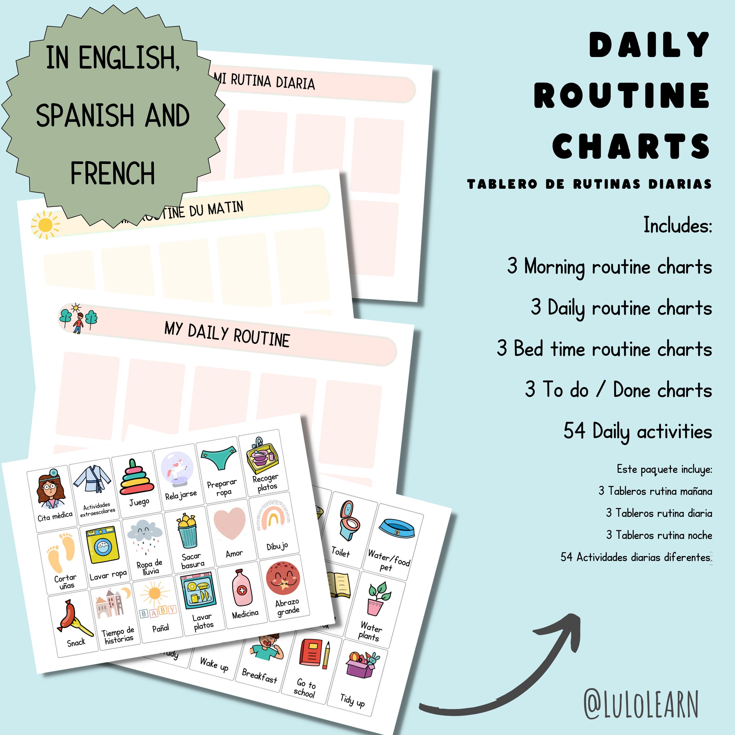 Kids Visual Schedule, Toddler Chore Chart With Pictures, Kids Daily ...