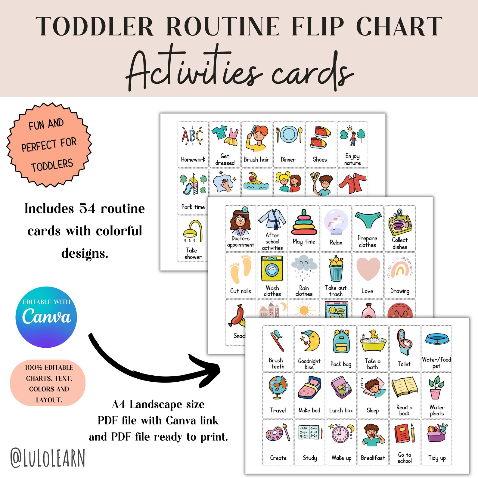 Toddler Bedtime Routine Chart Editable and Printable With Unicorns and ...