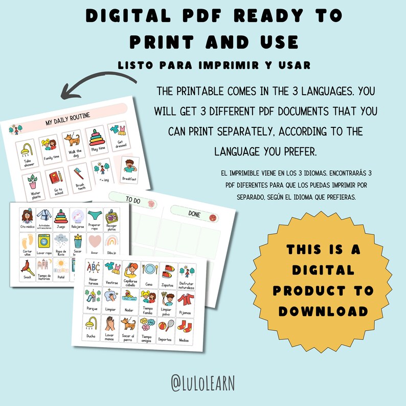 Kids Visual Schedule, Toddler Chore Chart With Pictures, Kids Daily ...