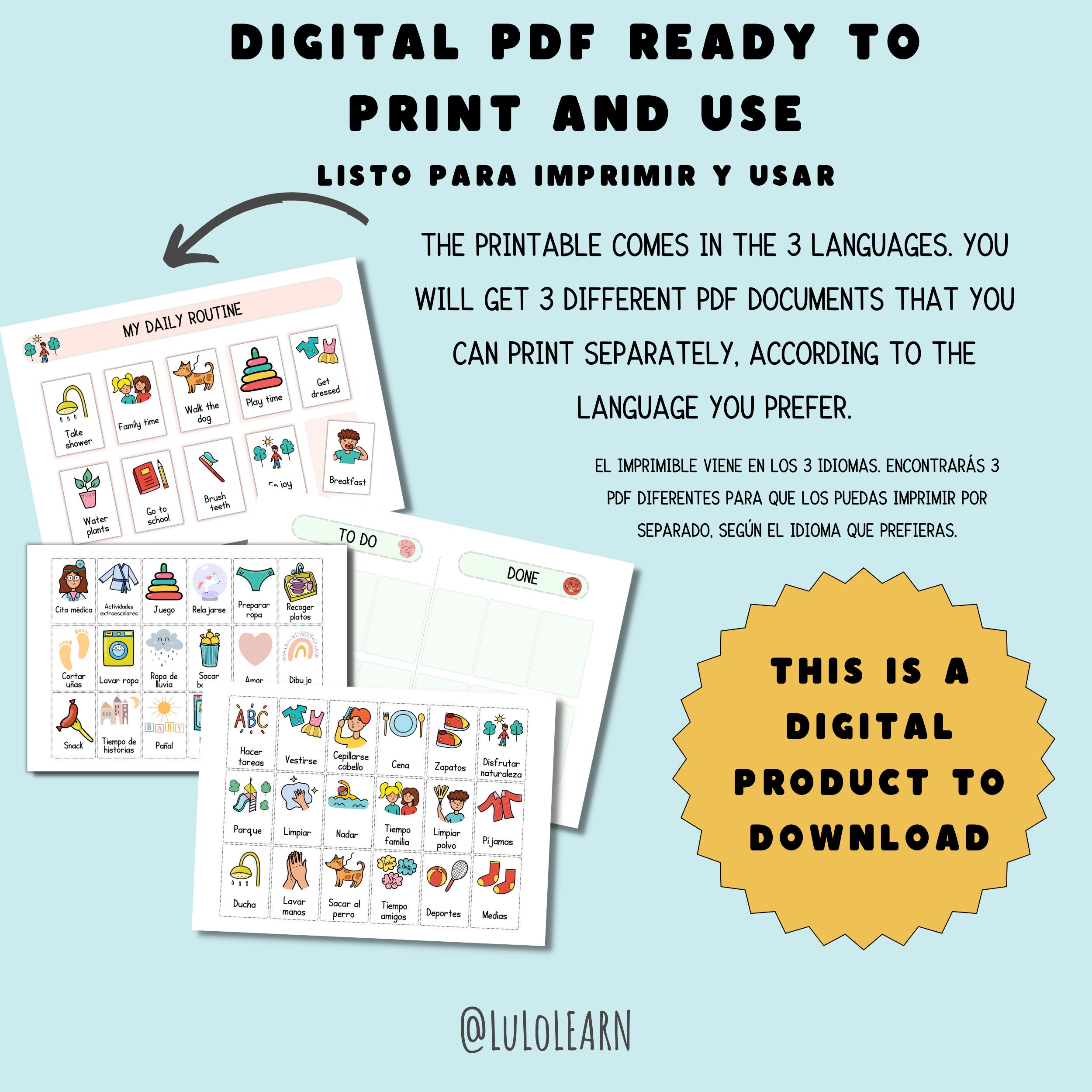 Kids Visual Schedule, Toddler Chore Chart With Pictures, Kids Daily ...