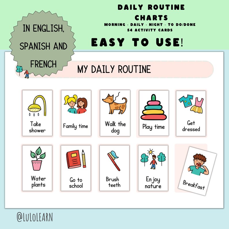 Kids Visual Schedule, Toddler Chore Chart With Pictures, Kids Daily ...