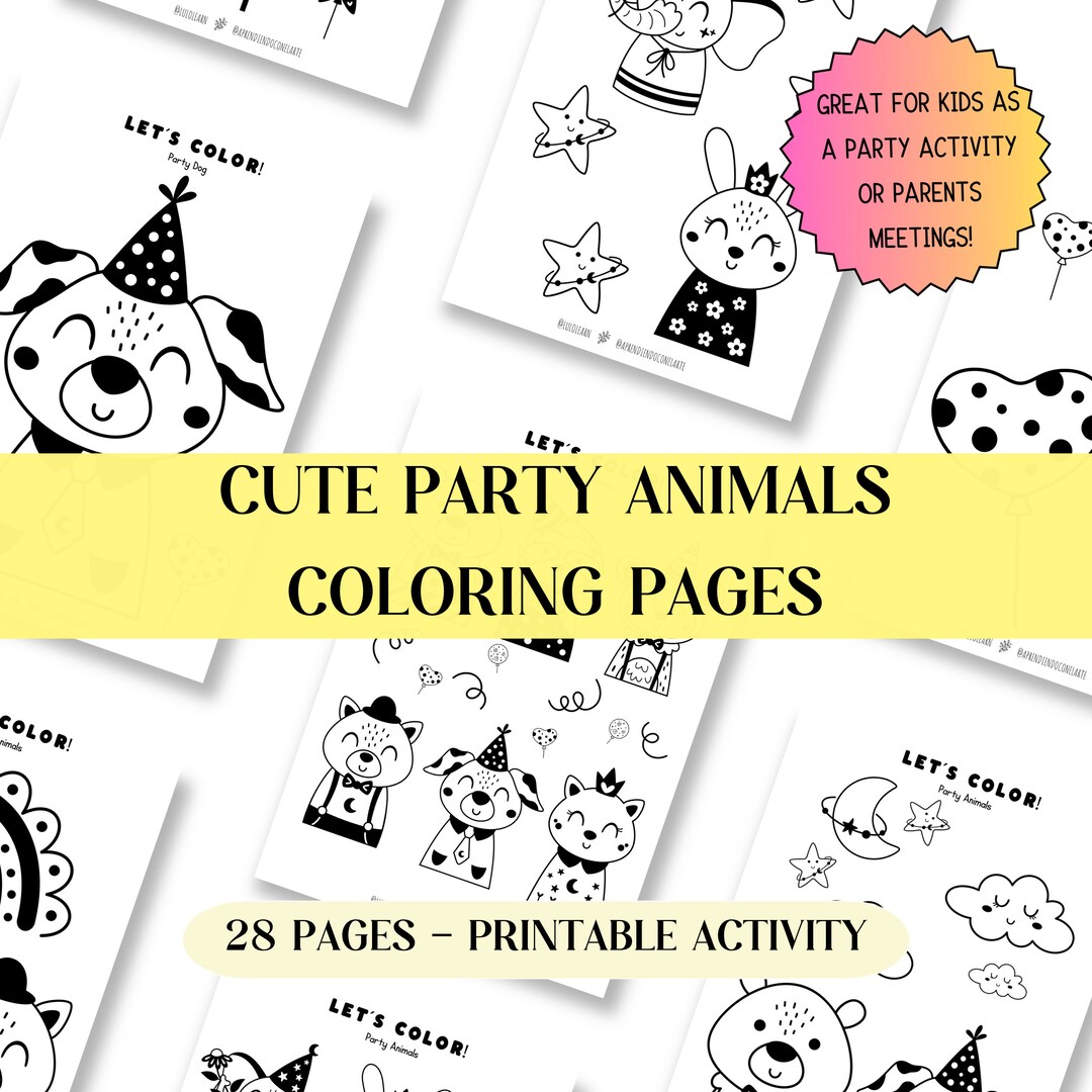 Party Animals Coloring Pages | Fun Party Activities for Kids | Cute ...