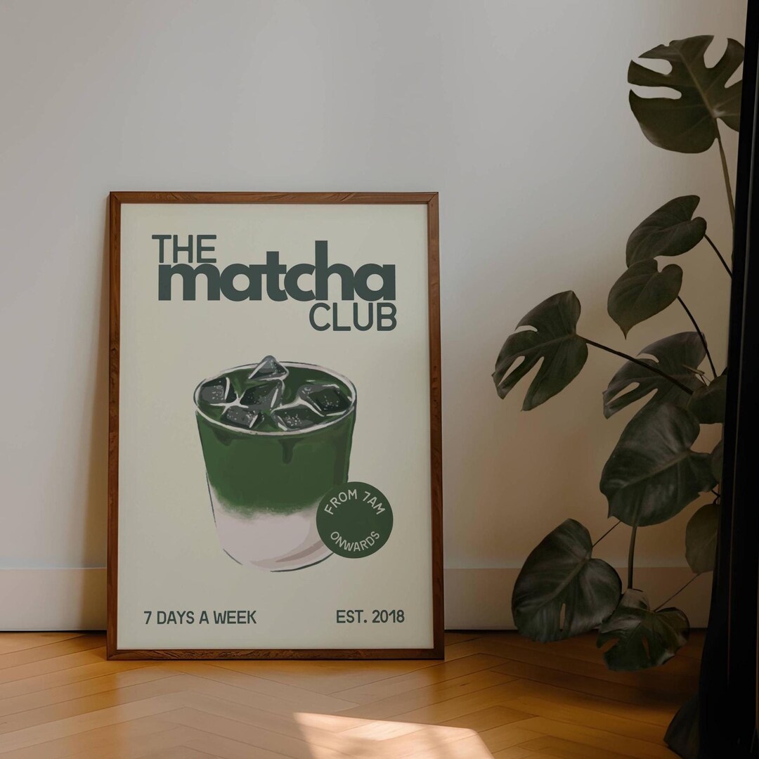 Matcha Print Retro Matcha Club Wall Art Green Kitchen Printable Trendy ...