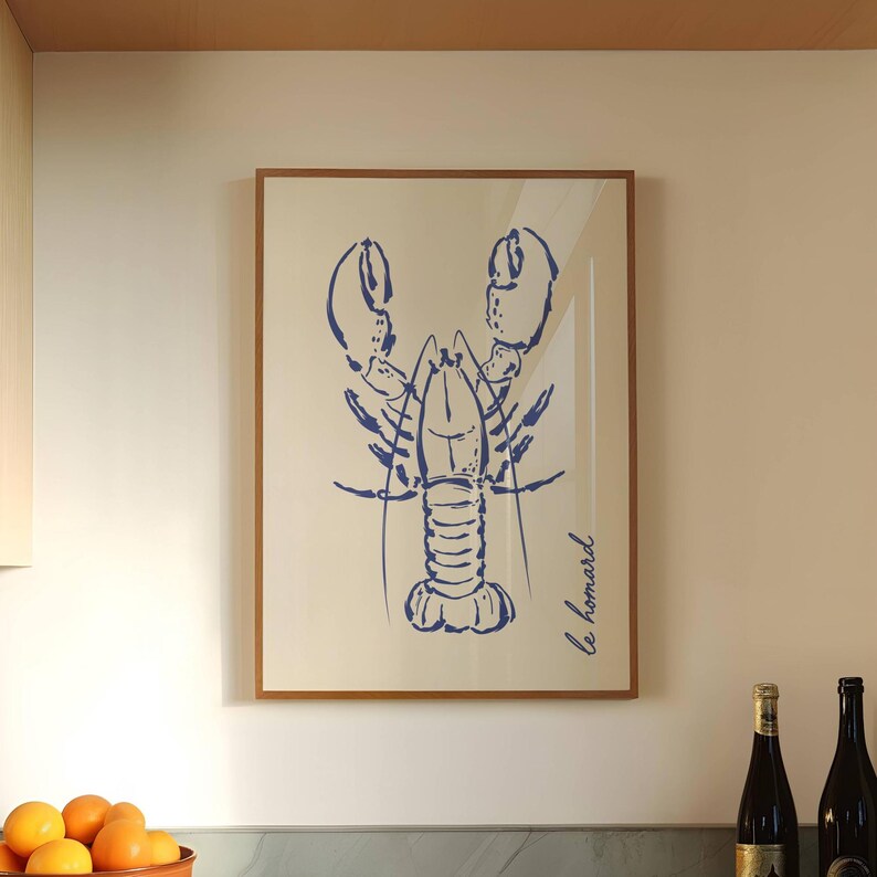 Lobster Print French Kitchen Printable Le Homard Wall Art Blue Kitchen ...