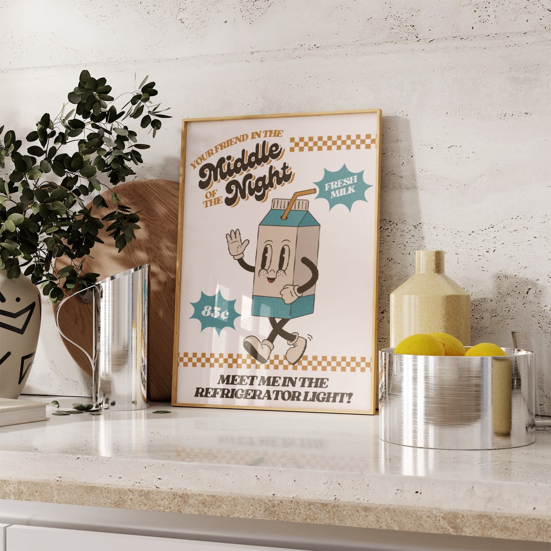 Retro Mascot Poster Milk Carton Print Cute Vintage Style Wall Art ...