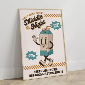 Retro Mascot Poster Milk Carton Print Cute Vintage Style Wall Art ...