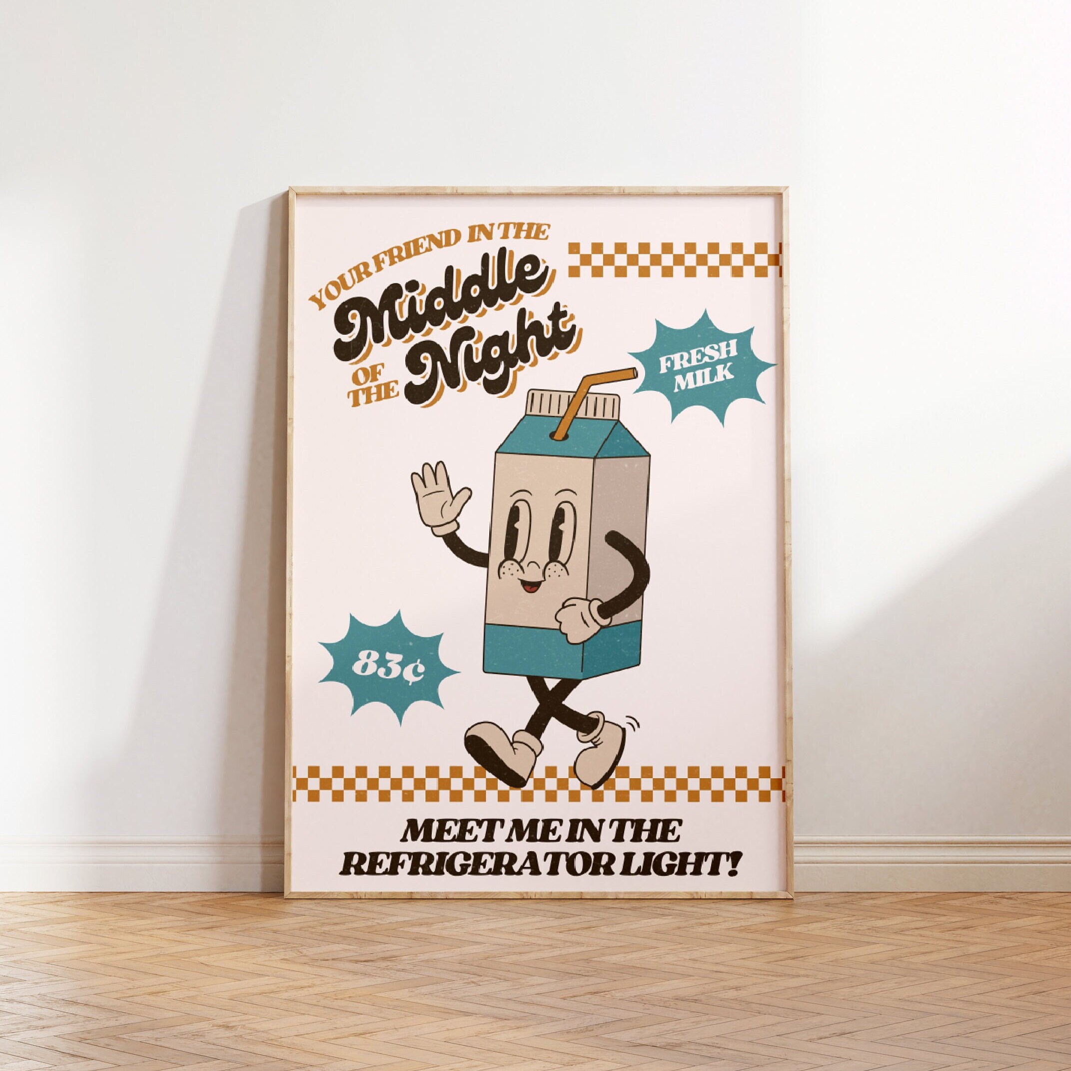 Retro Mascot Poster Milk Carton Print Cute Vintage Style Wall Art ...