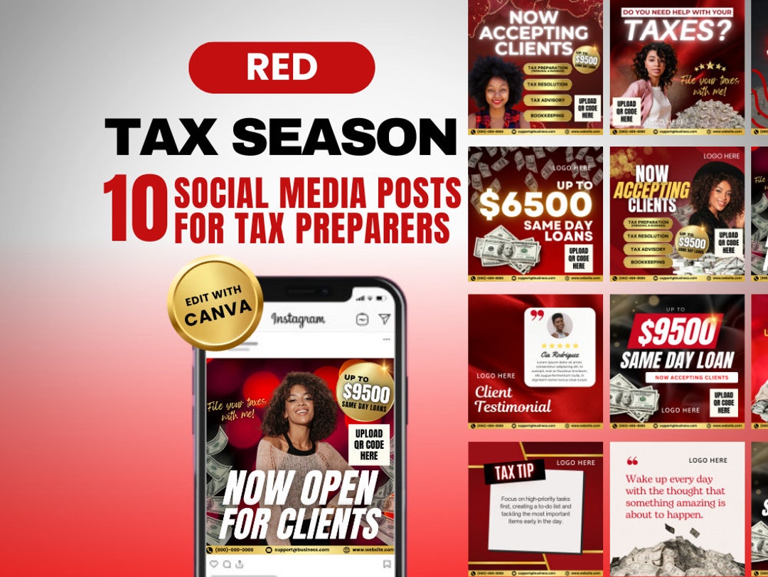 Red Tax Social Media, Tax Instagram, Tax Service Flyer, Tax Prep Canva ...