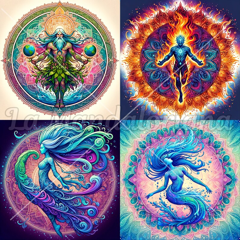 Elemental Dance: 4 Images of Elementals With Mandala - Etsy