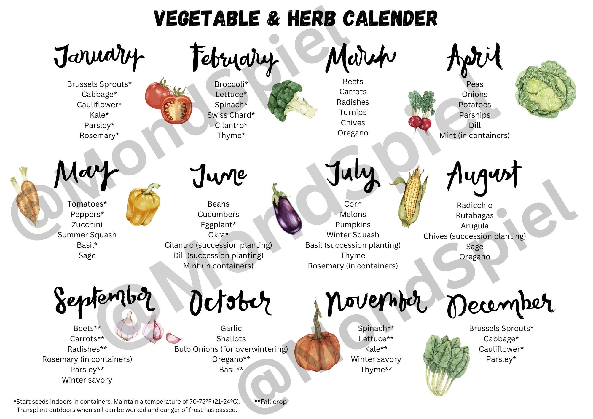 Vegetable and Herb Sowing Calendar - Etsy