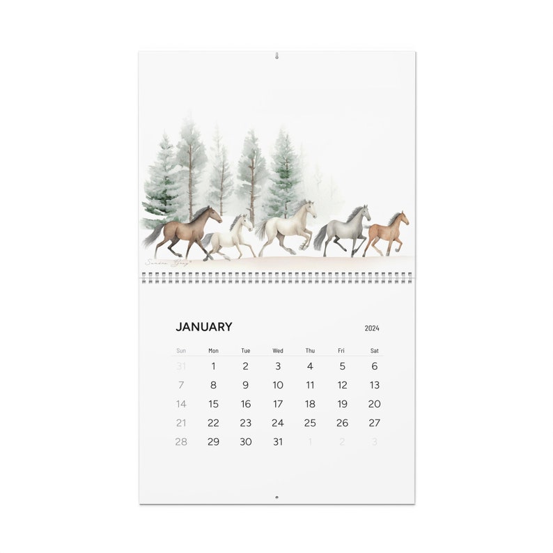 Watercolor, Horse, Wall Calendar, 2024, Equestrian, Minimalist, Spring ...