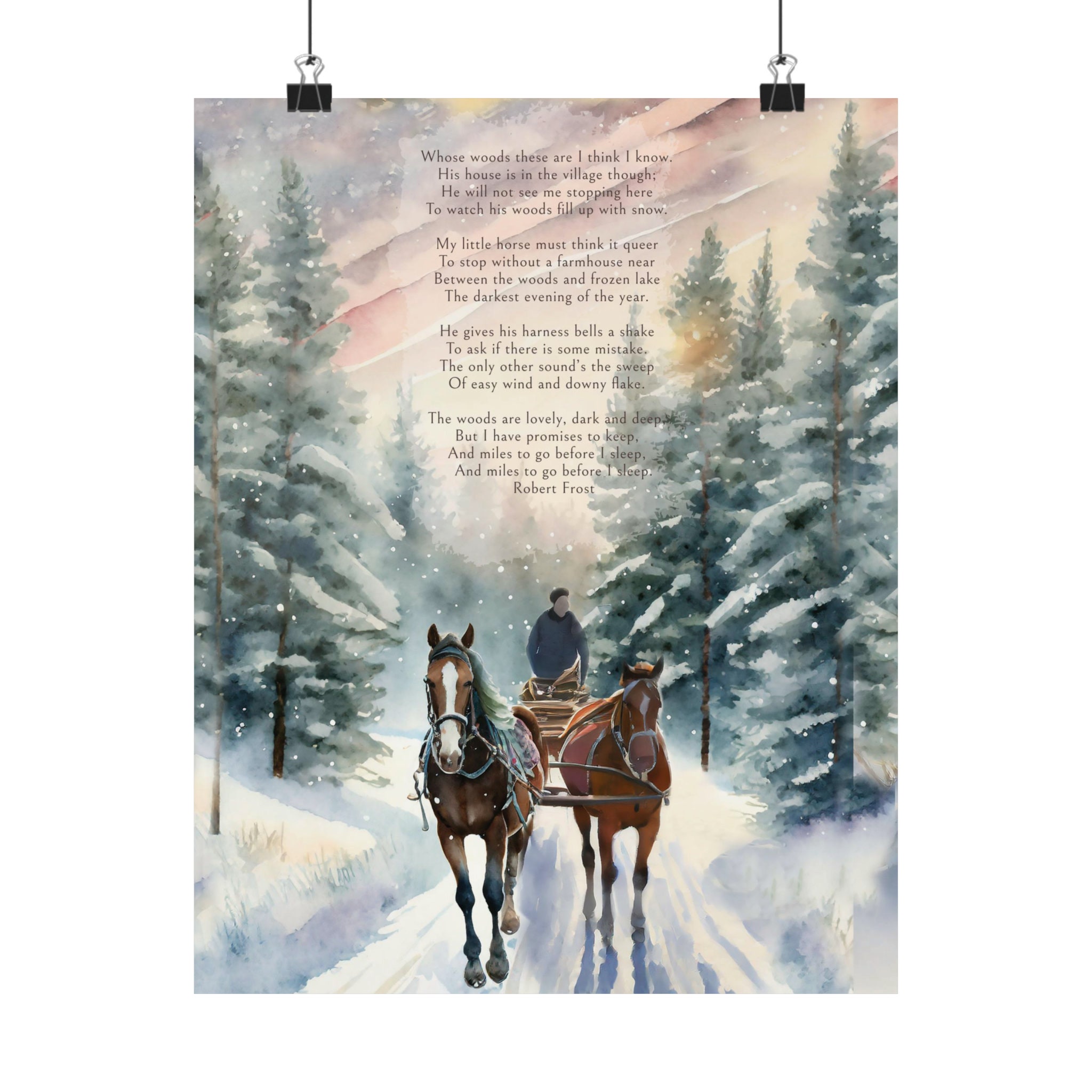 Stopping by the Woods, Poster, Snowy Evening, Frost, Horse, Winter ...