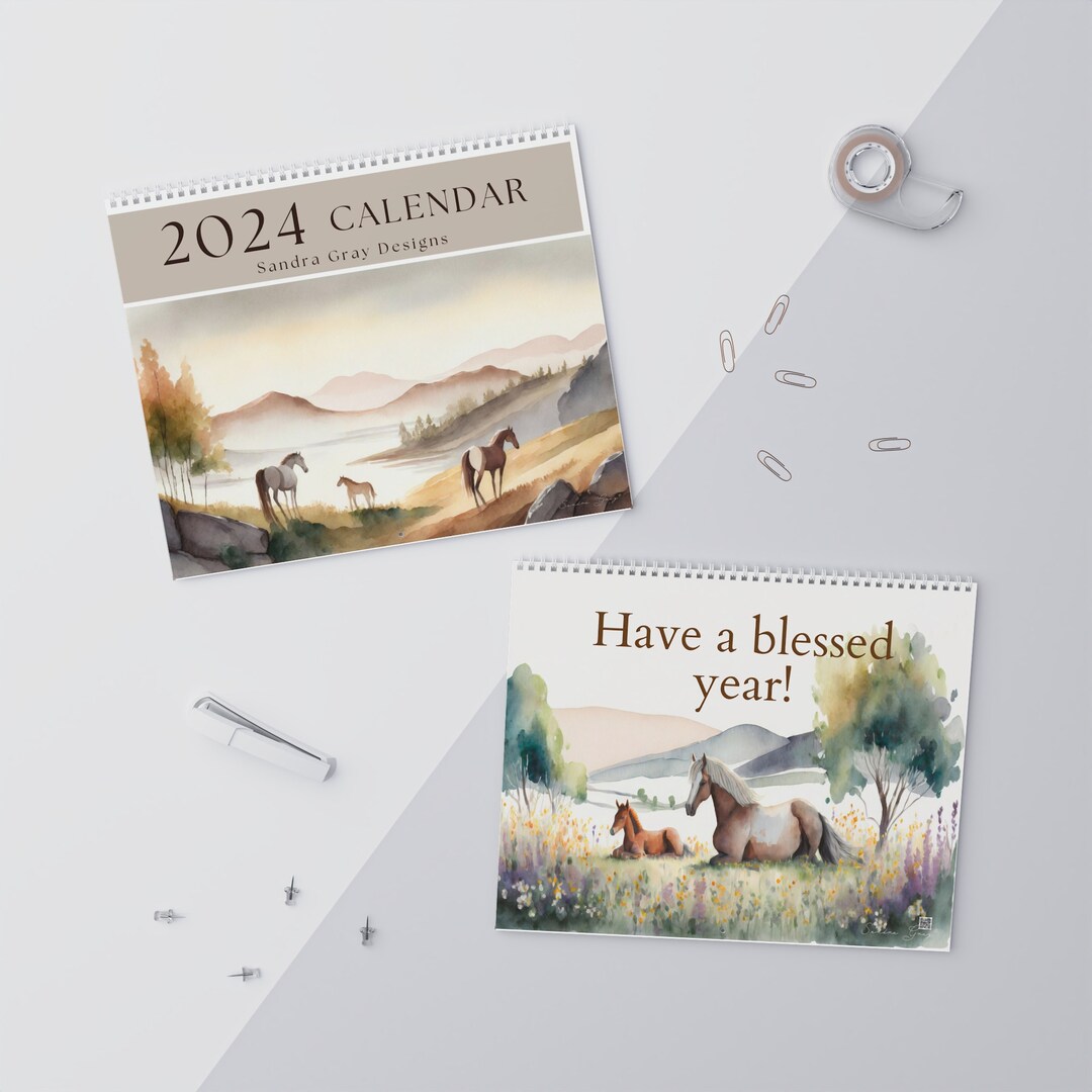 Watercolor, Horse, Wall Calendar, 2024, Equestrian, Minimalist, Spring ...