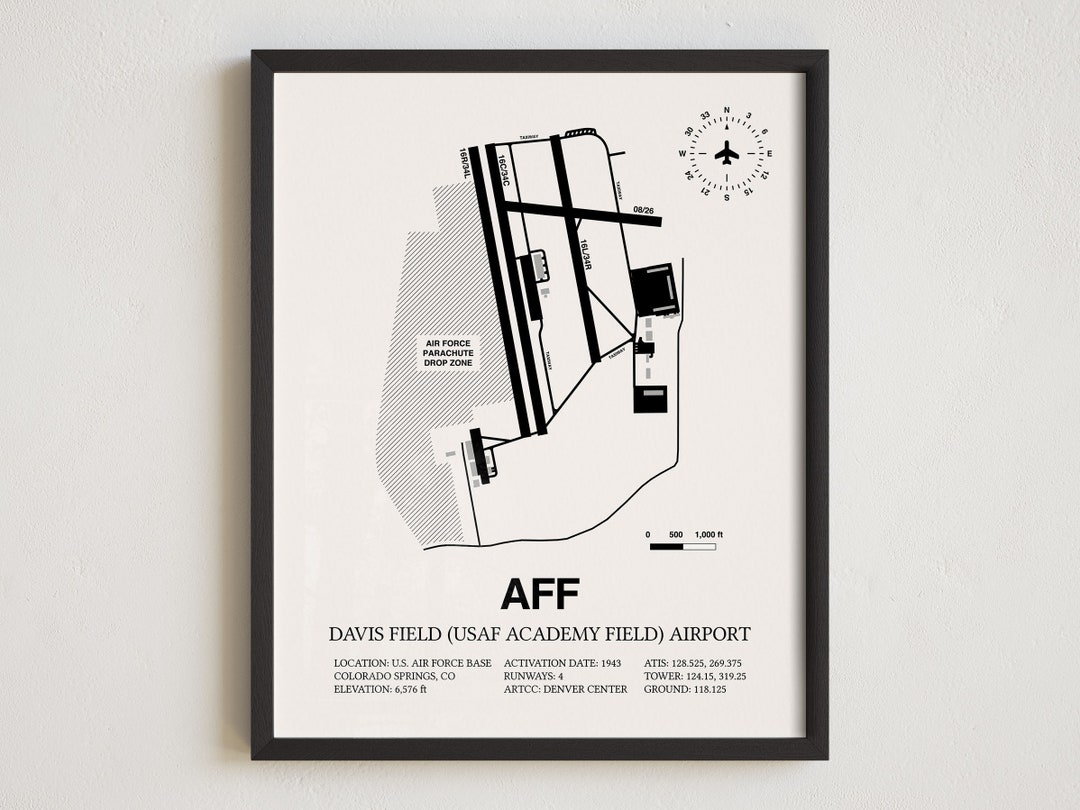 AFF Airport Map, Davis Field (USAF Academy Field) Airport Framed Print ...