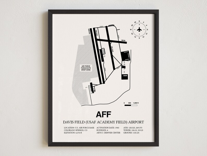 AFF Airport Map, Davis Field (USAF Academy Field) Airport Framed Print ...