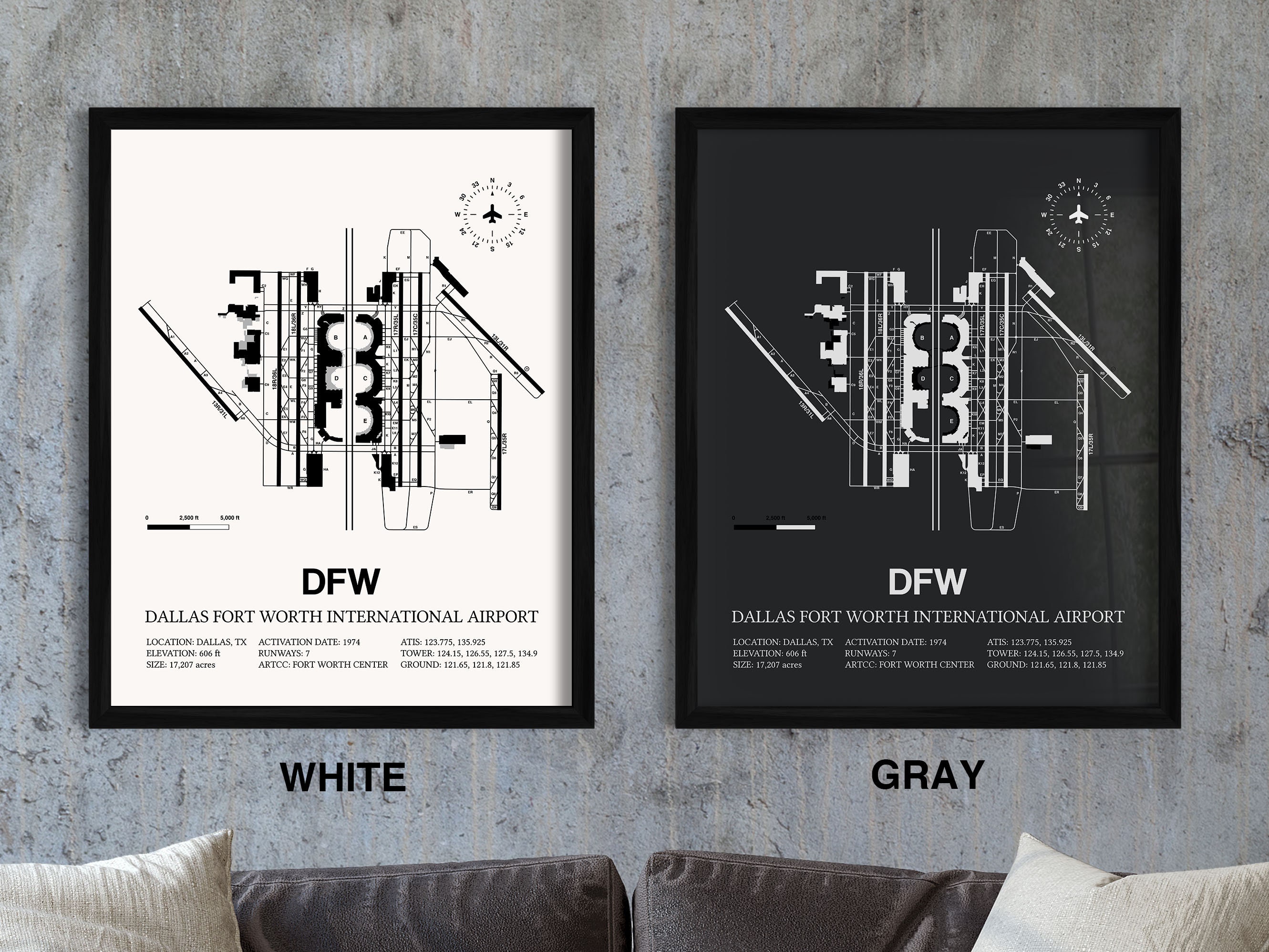 DFW Airport Map, Dallas Fort Worth International Airport Art Framed ...