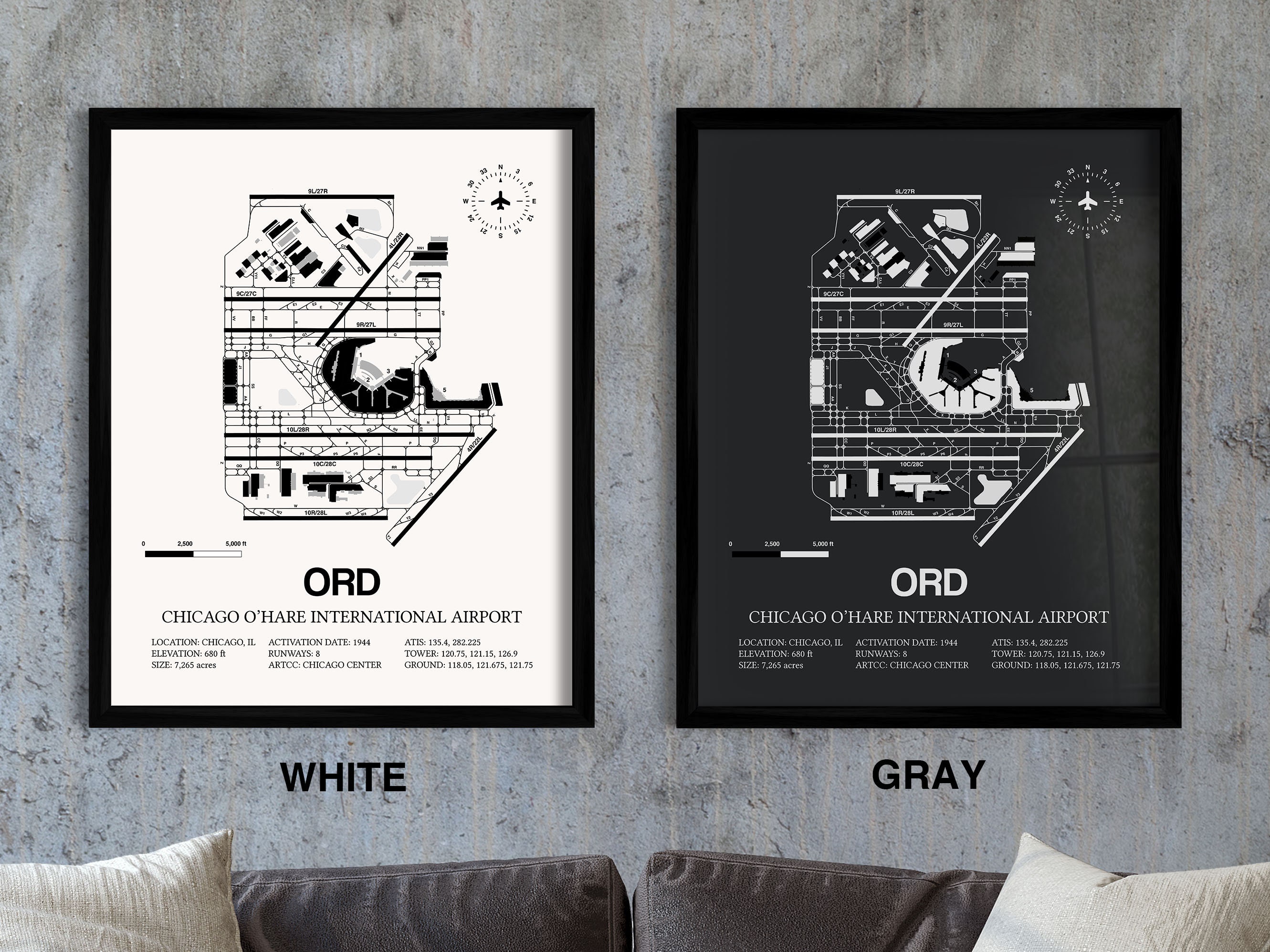 ORD Airport Map, Chicago O'hare International Airport Framed Print ...