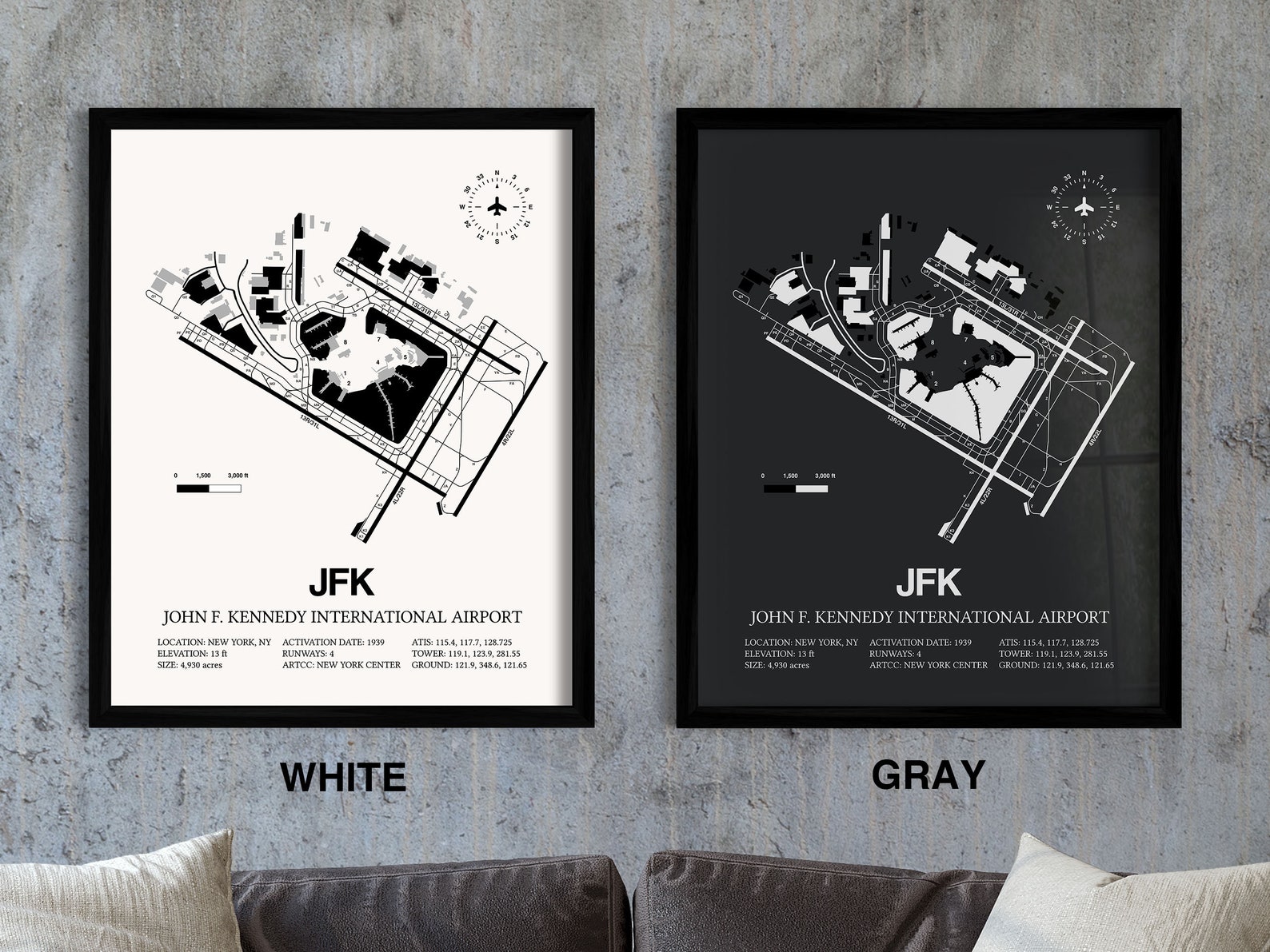 JFK Airport Map, John F. Kennedy International Airport Framed Print ...
