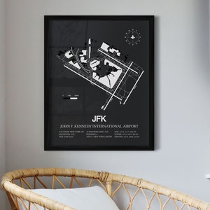 JFK Airport Map, John F. Kennedy International Airport Framed Print ...