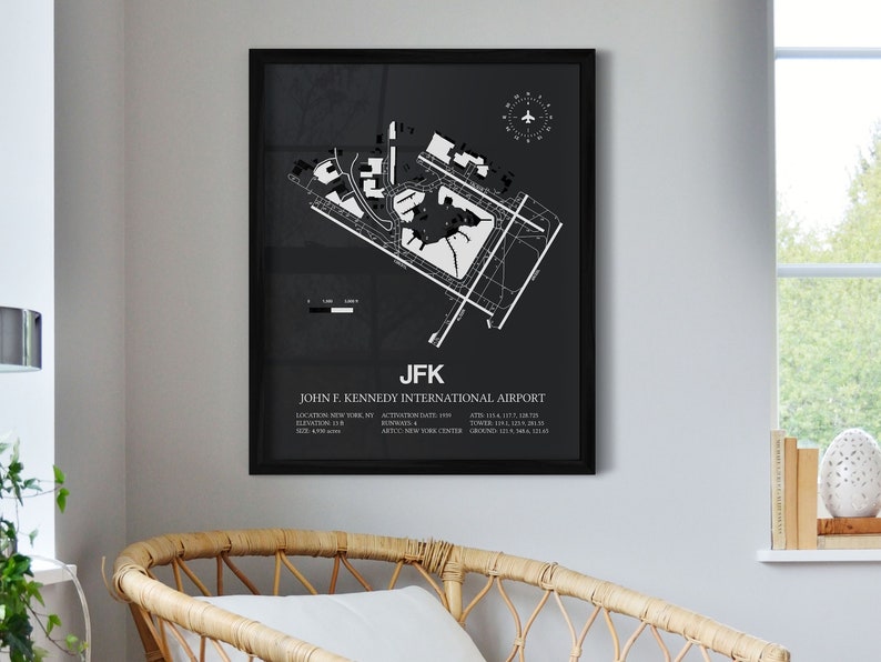 JFK Airport Map, John F. Kennedy International Airport Framed Print ...