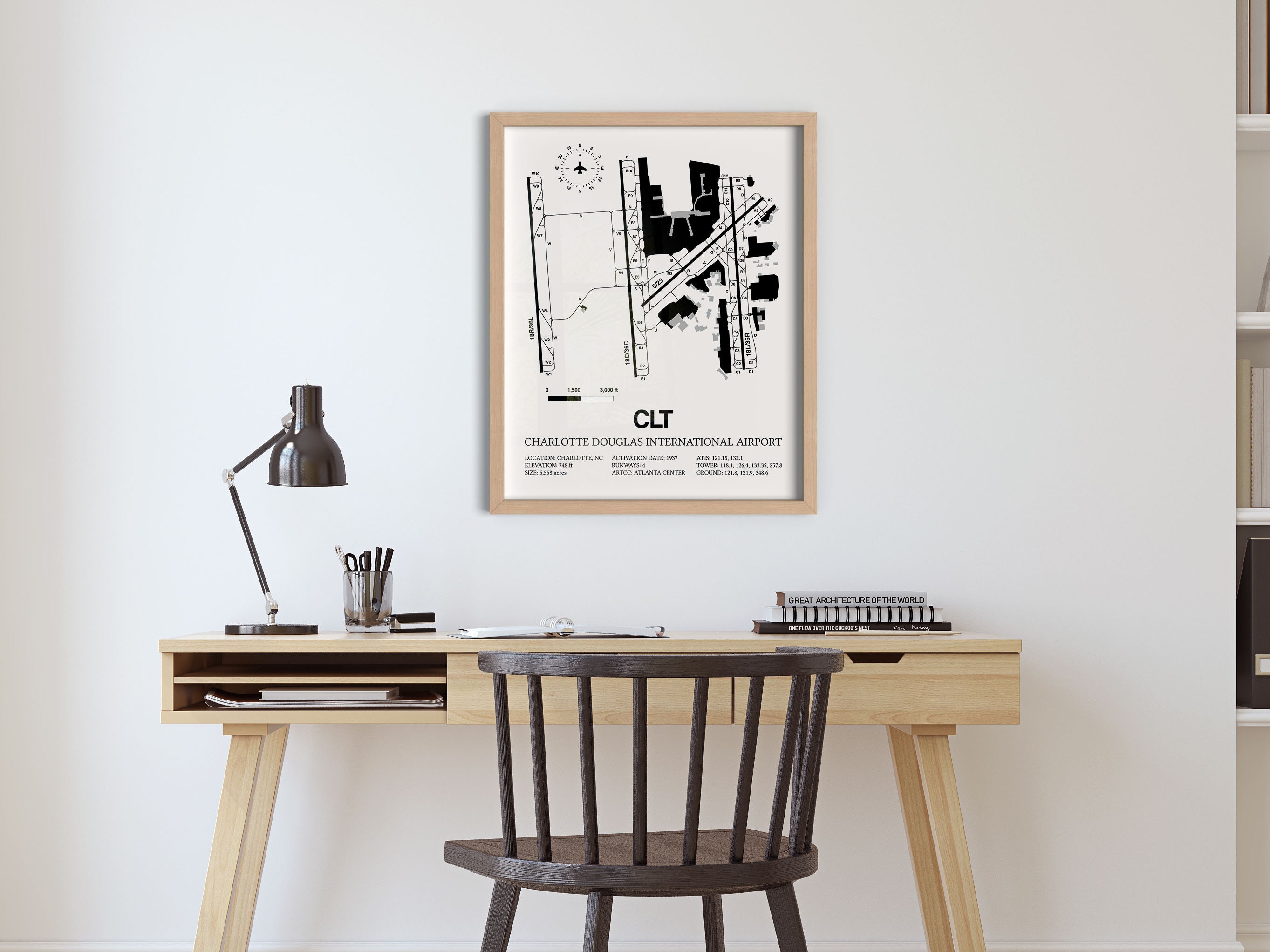 CLT Airport Map, Charlotte Douglas International Airport Framed Print ...