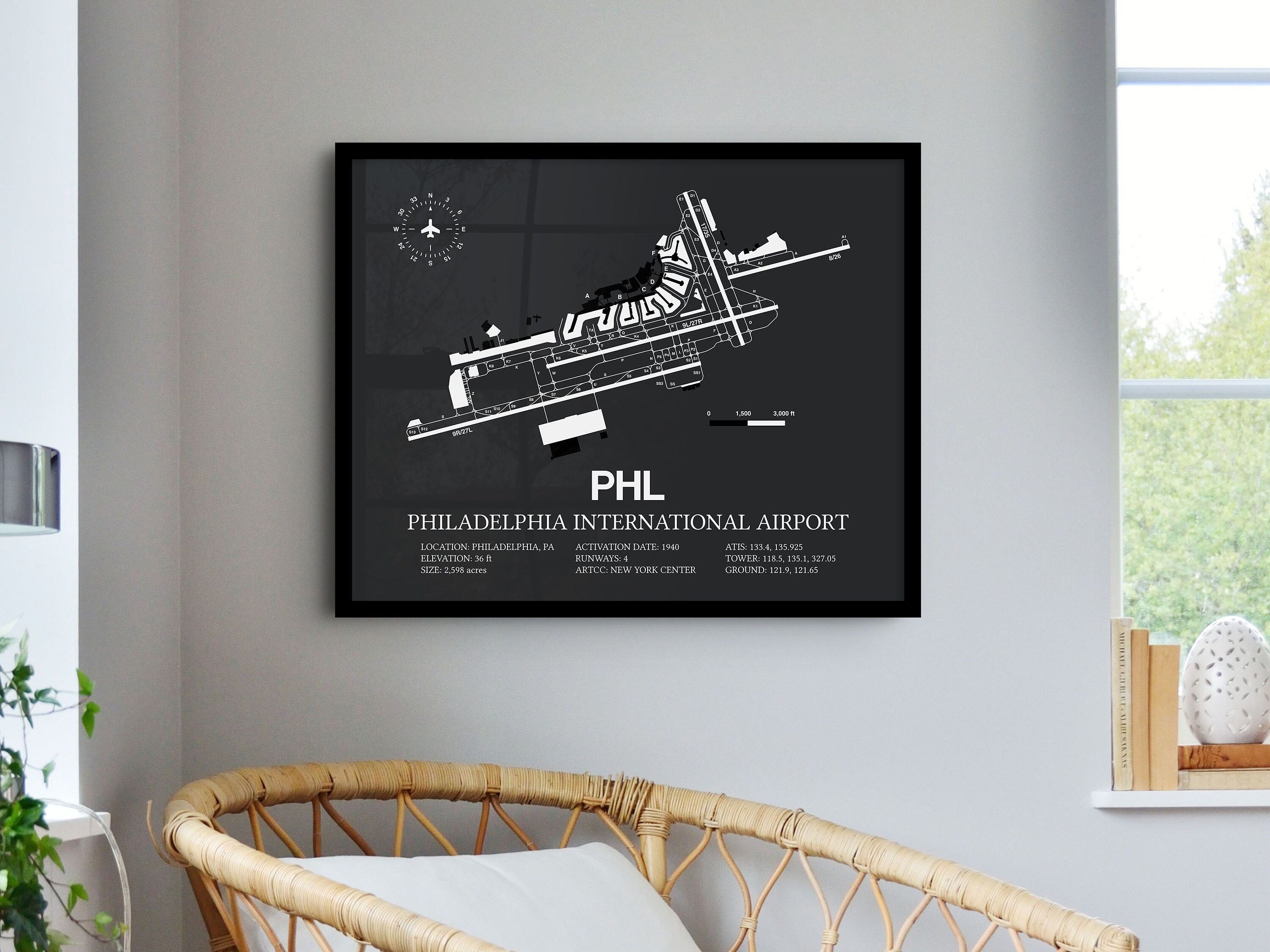 PHL Airport Map, Philadelphia International Airport Framed Print ...