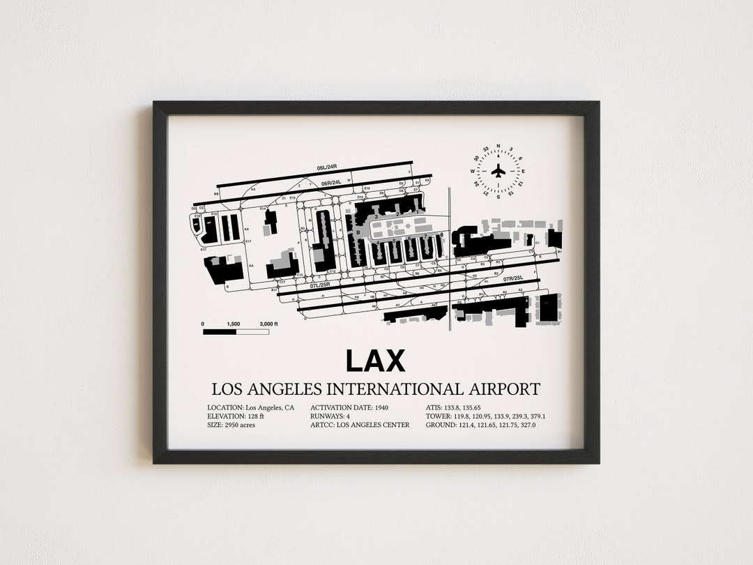LAX Airport Map, Los Angeles International Airport Framed Print ...