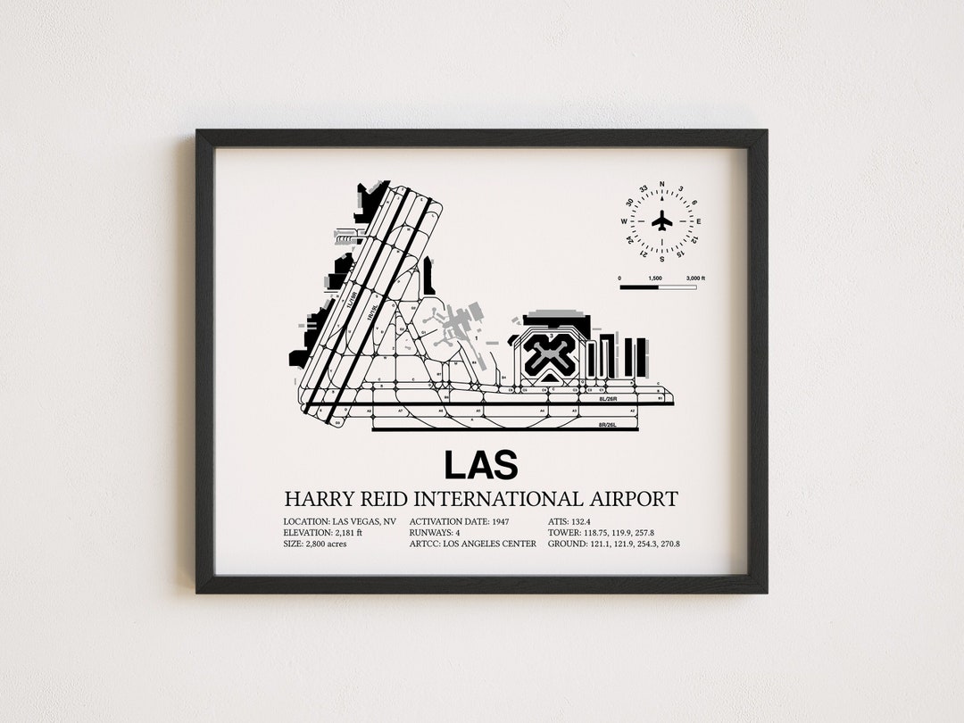 LAS Airport Map, Harry Reid International Airport Framed Print ...