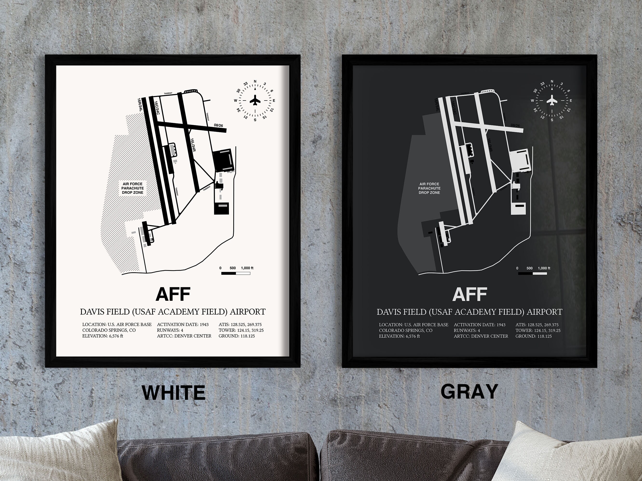 AFF Airport Map, Davis Field USAF Academy Field Airport Framed Print ...